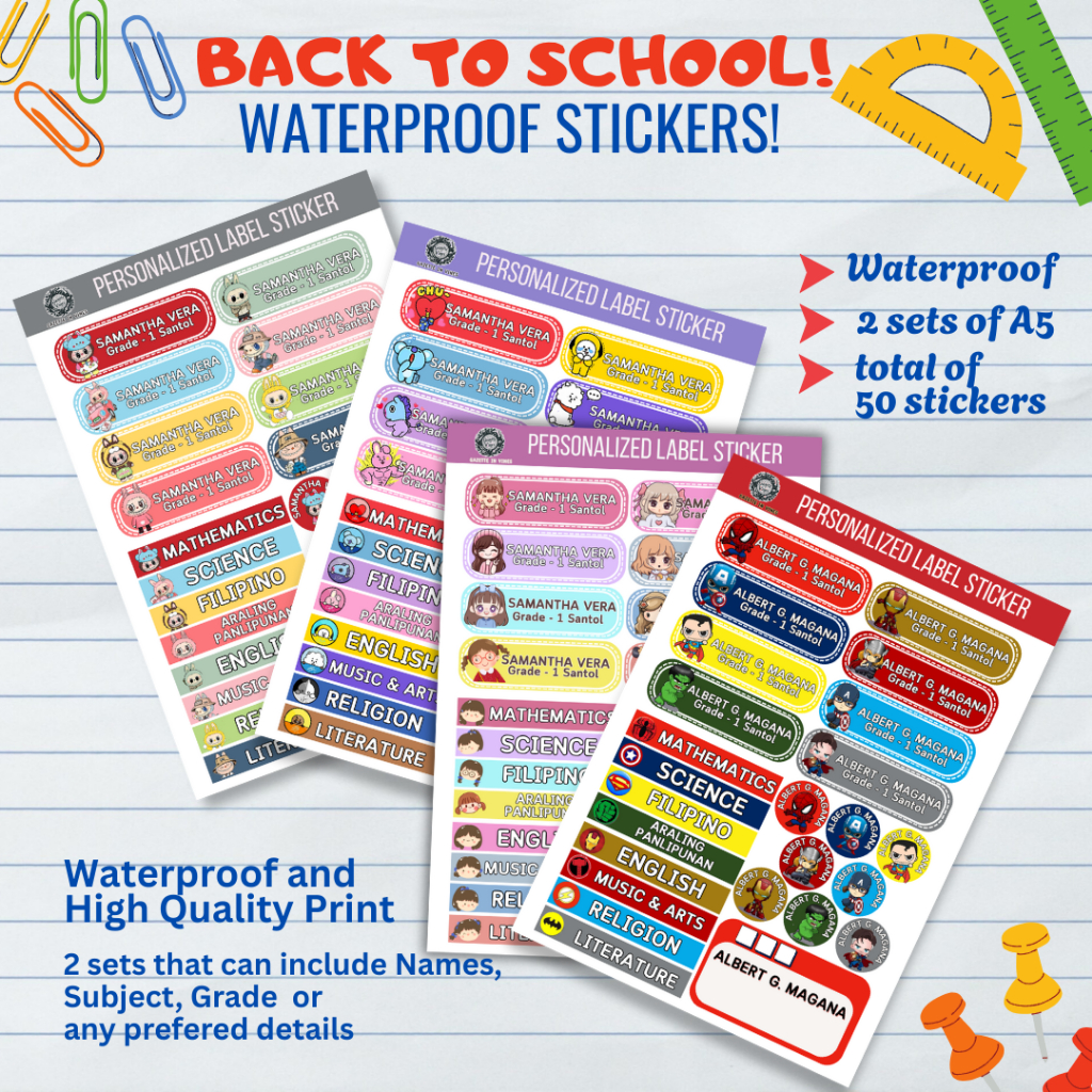 Personalized NAME/SUBJECT/GRADE AND OTHER Sticker Label for Kids and ...