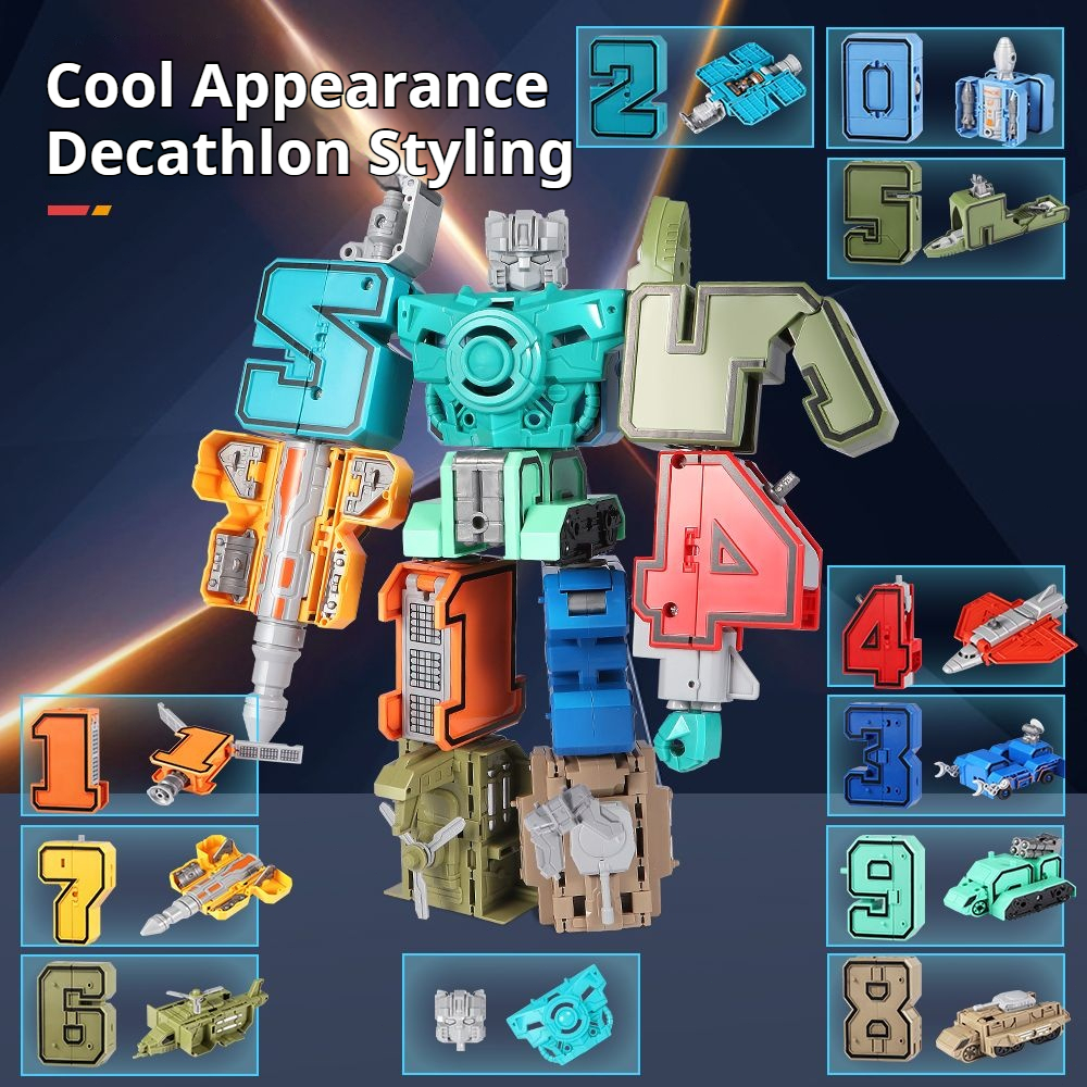 10 Pcs Full Set Transformers Number Robot Toy Set DIY Assemble Number ...