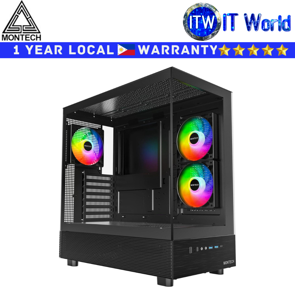 Montech Computer PC Case XR Mid Tower Tempered Glass Stylish Wood-Grain ...