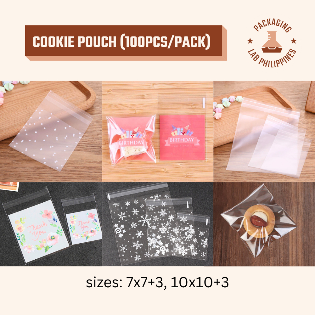 [100pcs] Self-Adhesive Resealable Cookie Pouch OPP Plastic Transparent ...