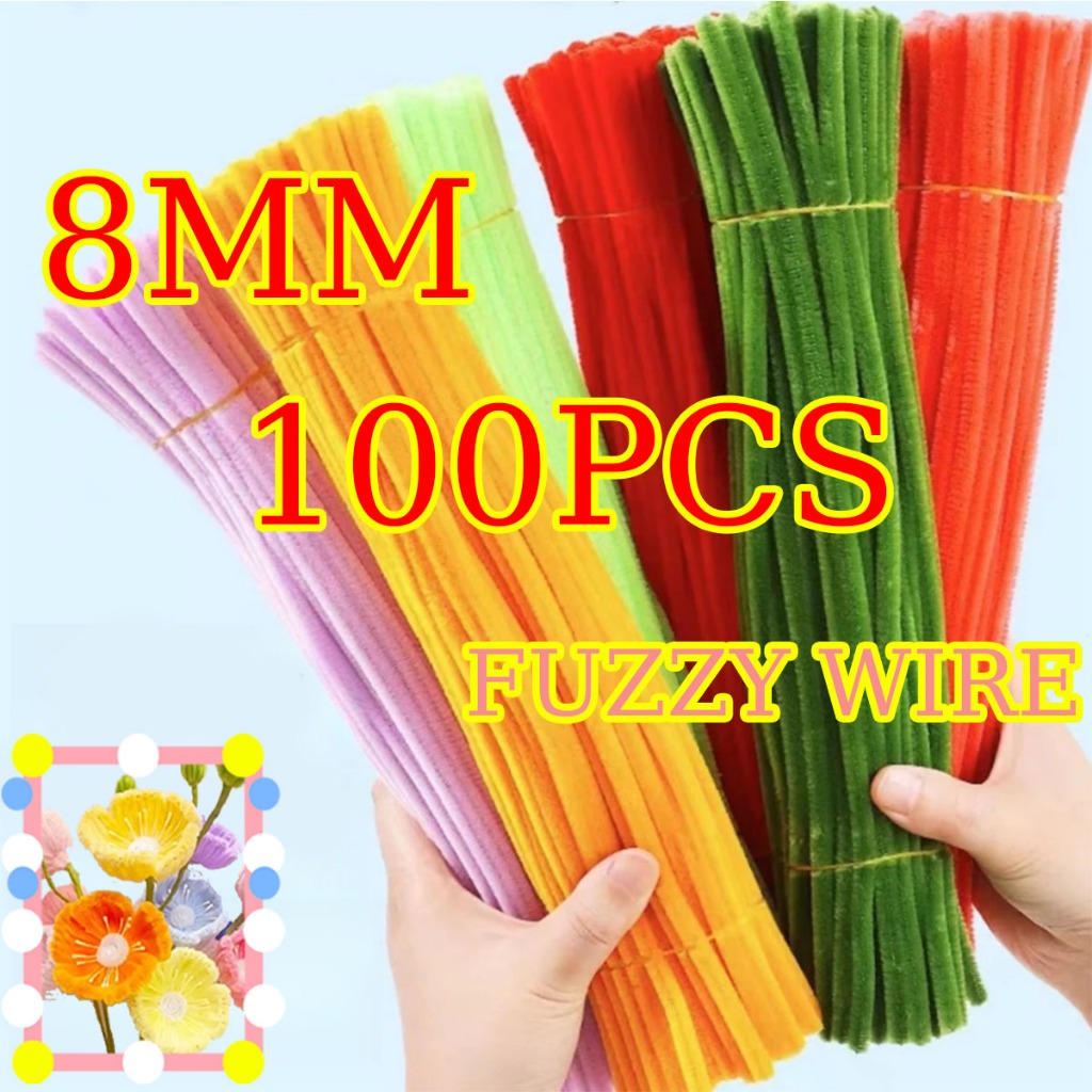 DIY Colorful Fuzzy Wire 100pcs Chenille Twisting Bar Bouquet Kid's ...