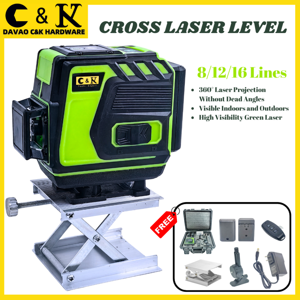 [CK14-10] High-Precision 360° Green Beam Cross Line Laser Level with ...