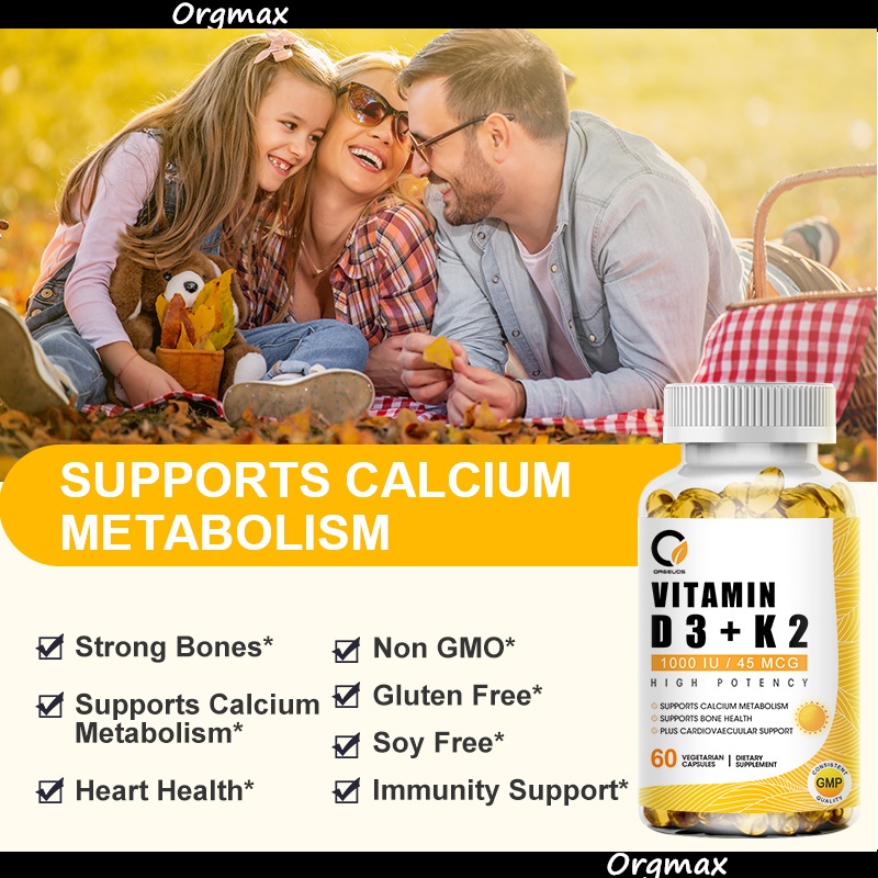 Vitamin D3 K2 Capsule 1000IU/45Mcg Promote Calcium Metabolism Protect Bone Health ...