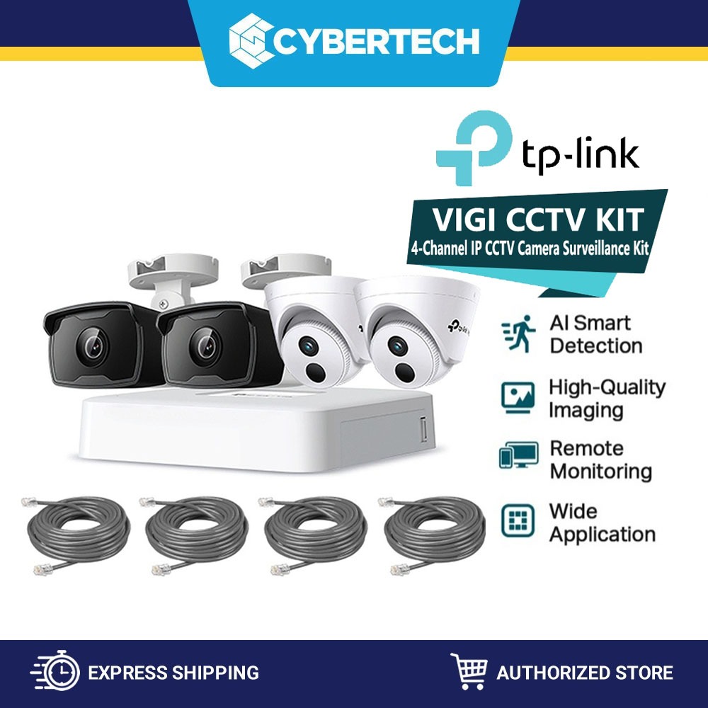 Cybertech Tp-Link VIGI Kit-1 2MPIR-44 4-Channel NVR Surveillance Kit With 4 IP Cameras | Shopee ...