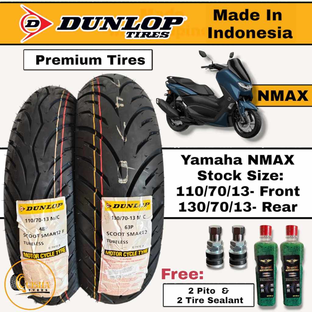 DUNLOP TIRE MADE INDONESIA FOR YAMAHA NMAX 110/70/13 & 130/70/13 (FREE ...