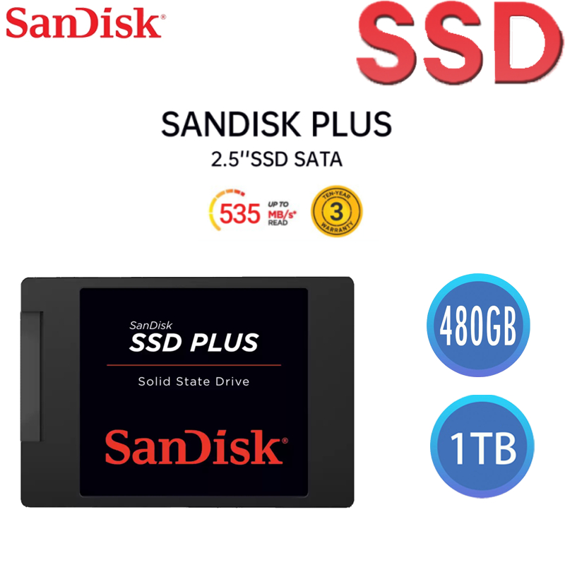 Sandisk 480GB 1TB SSD PLUS SATA III 2.5 Inch Solid State Drive Internal SSD Sata SSD Desktop SSD ...