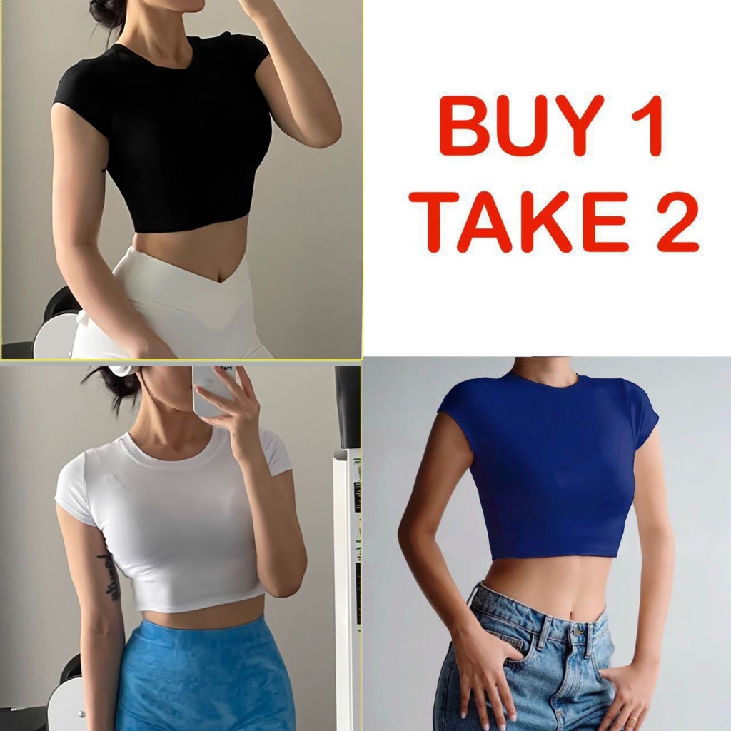 Buy1 Take2(3PCS) Sexy Crew Neck Short Sleeve Women's Slim-Fit Solid ...