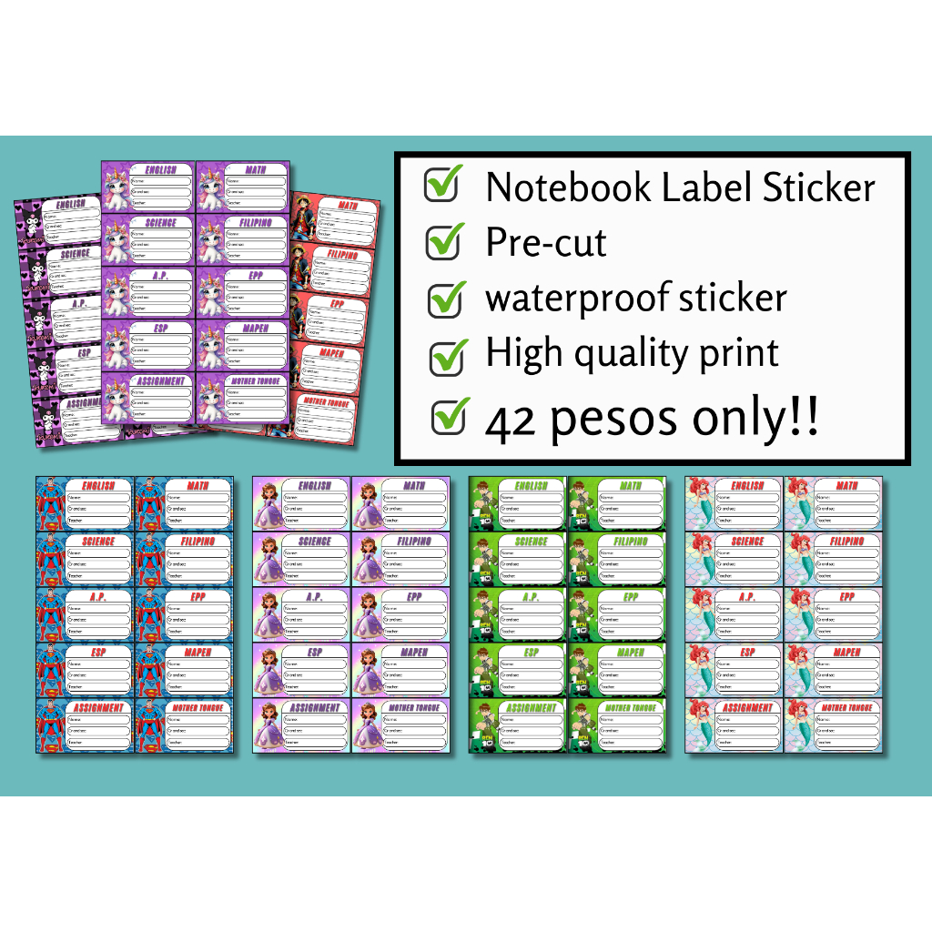 Subject Sticker Name Label Sticker Waterproof Sticker Pre-cut SUBJECT ...