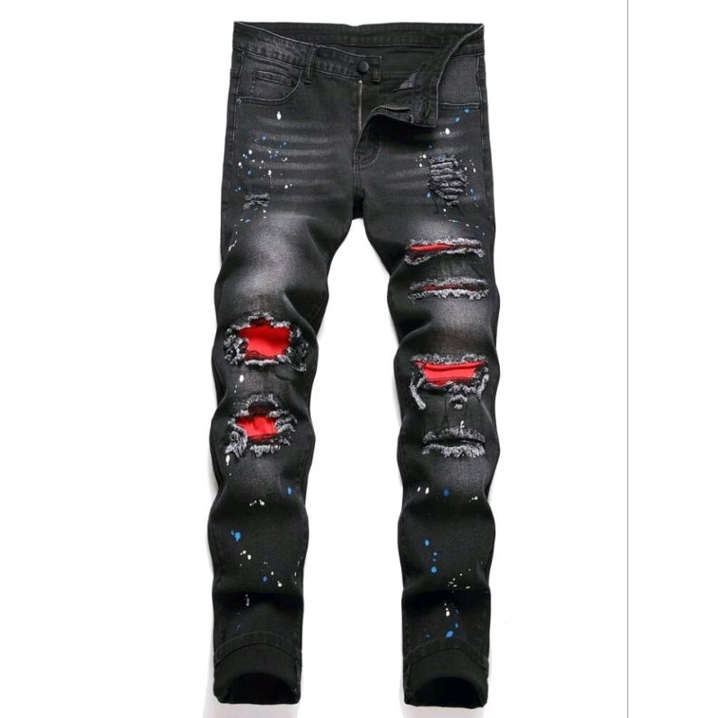 SALE!! Men's splash ink frayed ripped jeans | Shopee Philippines