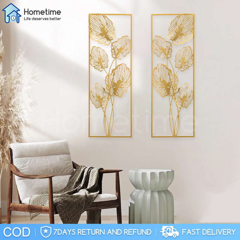 【Big Size】Metal Wall Decor with Square Frame Leaf Wall Art Decor Gold ...