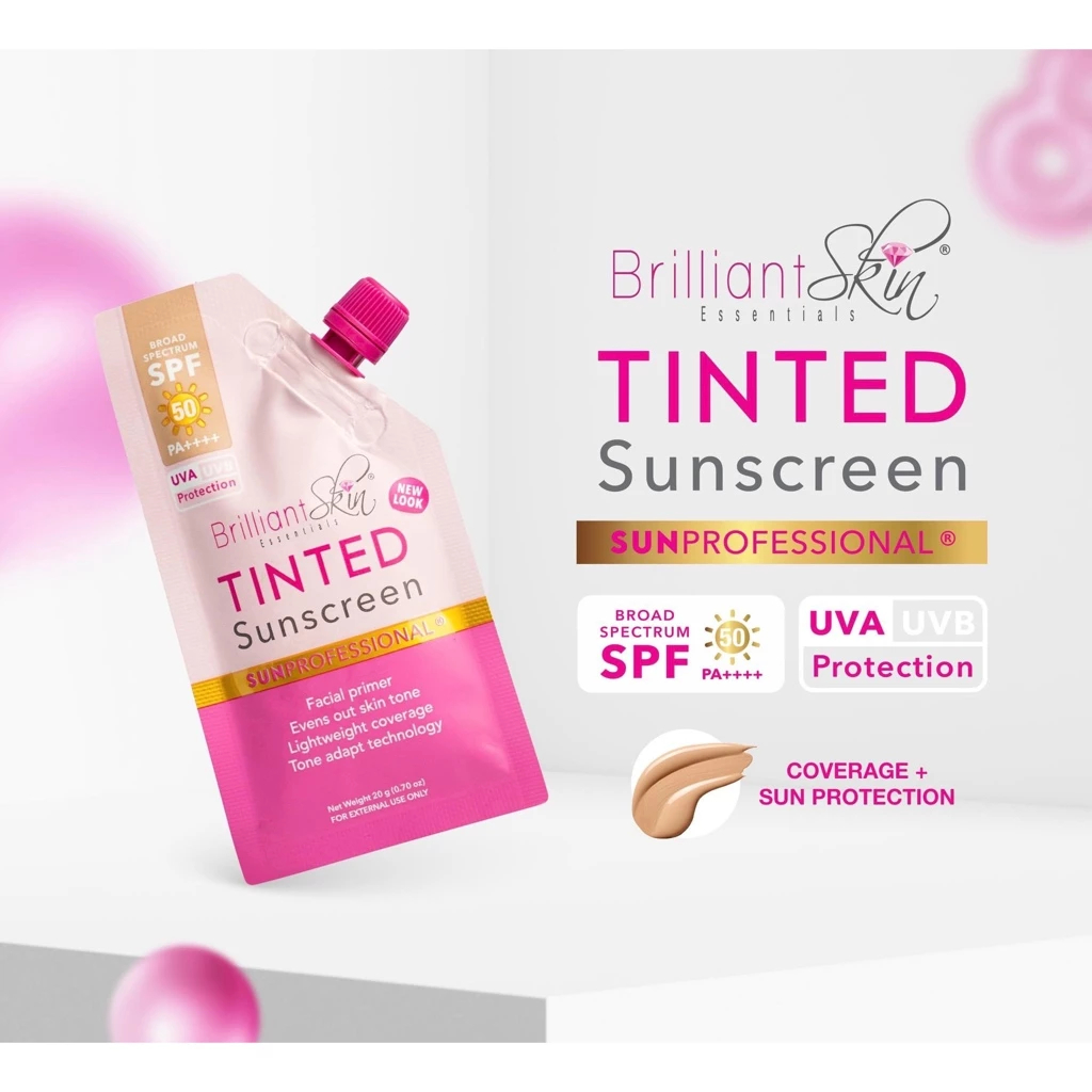 Brilliant Skin TINTED SUNCREEN 20g SACHET Primer SPF50 Makeup Skincare ...