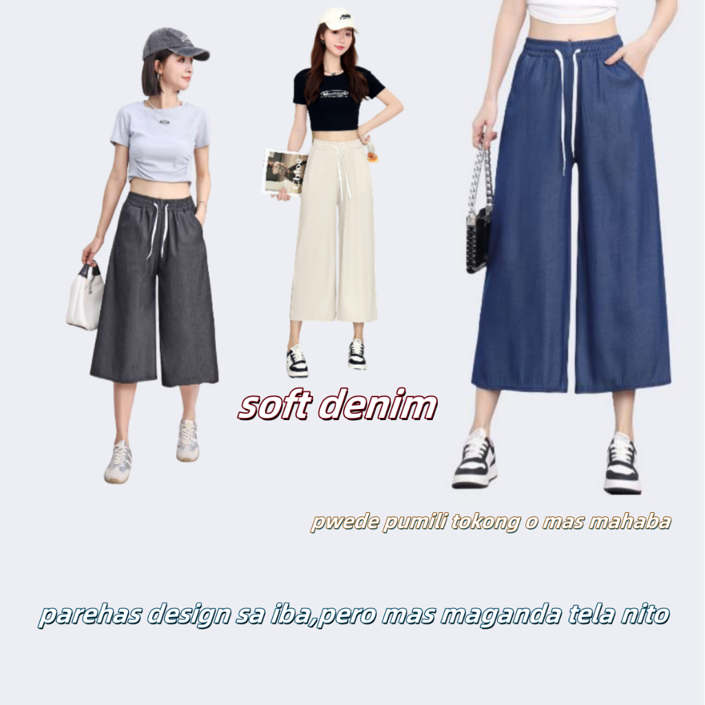 ladies soft Denim Square Pants cullotes(25-32) | Shopee Philippines