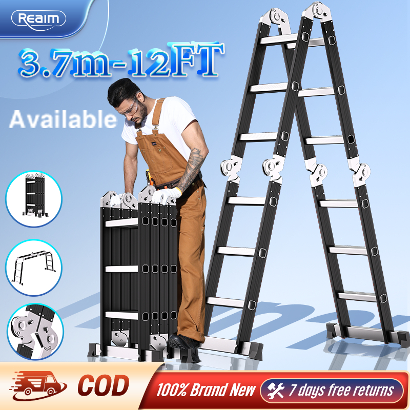 REAIM 3.7m ladder Aluminum ladder/steel ladder Telescopic foldable ...
