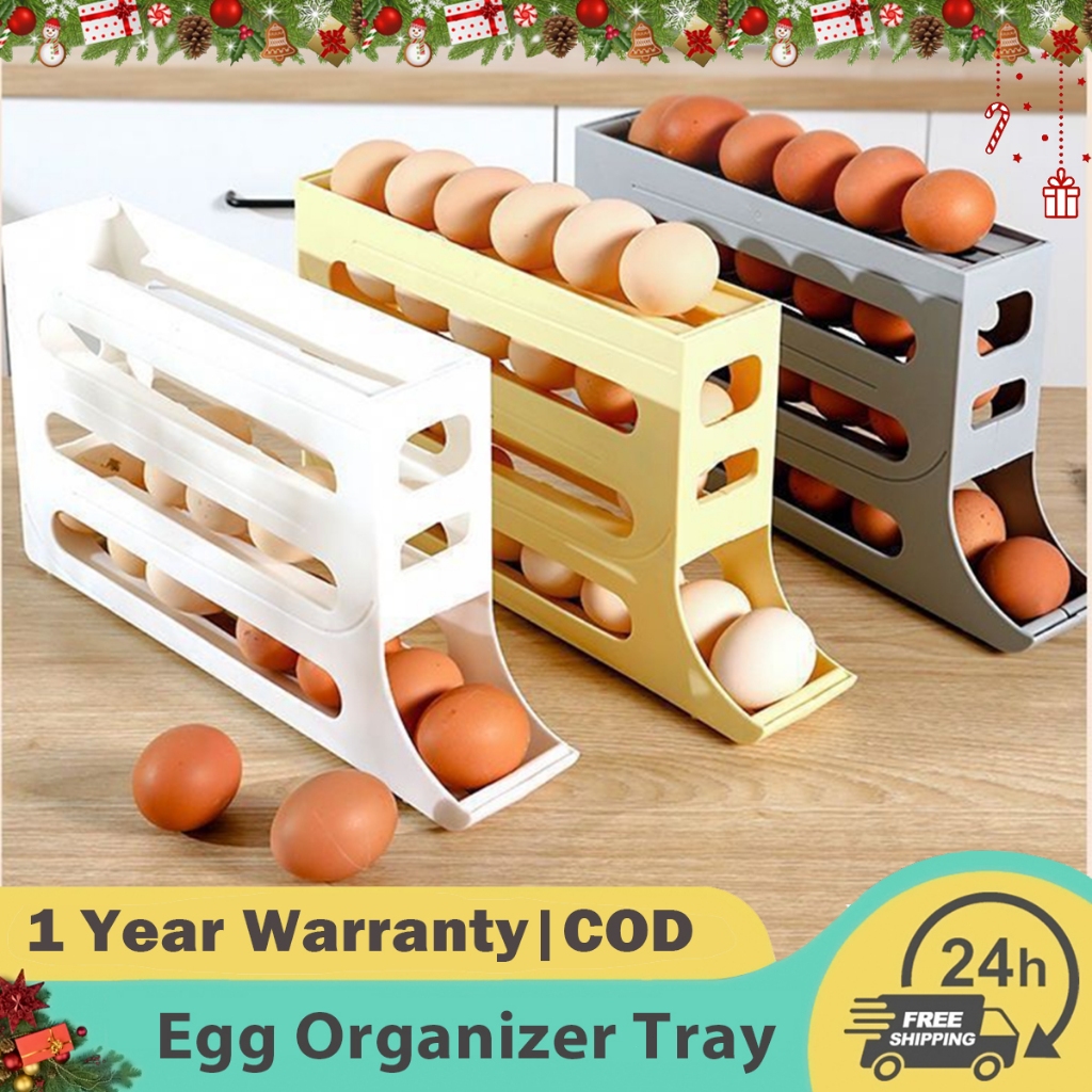 Kitchen Egg Tray 4 Tier Refrigerator Egg Organizer Automatic Rolling ...