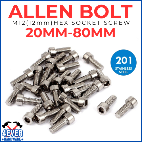 M12 (12mm) 201 Stainless Steel Hex Socket Head Cap Screw Allen Bolt ...