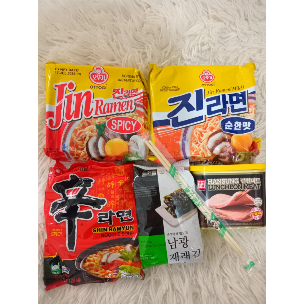 Ramen Bundle Meal (Jin Ramen spicy + Jin Ramen mild + Shin Ramyun + Seaweeds + Hansung Luncheon ...