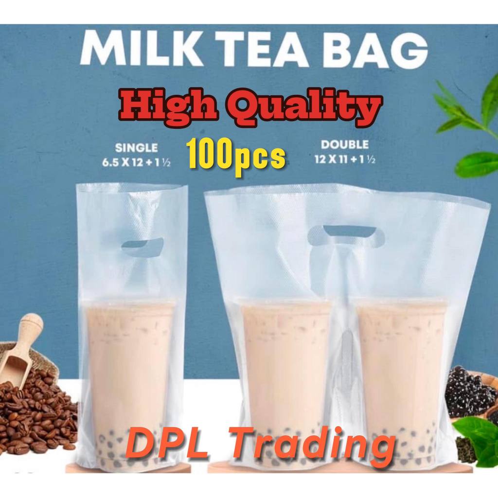 【CHEAPEST】100pcs THICK Milk Tea Plastic Bag Carrier Single / Double ...