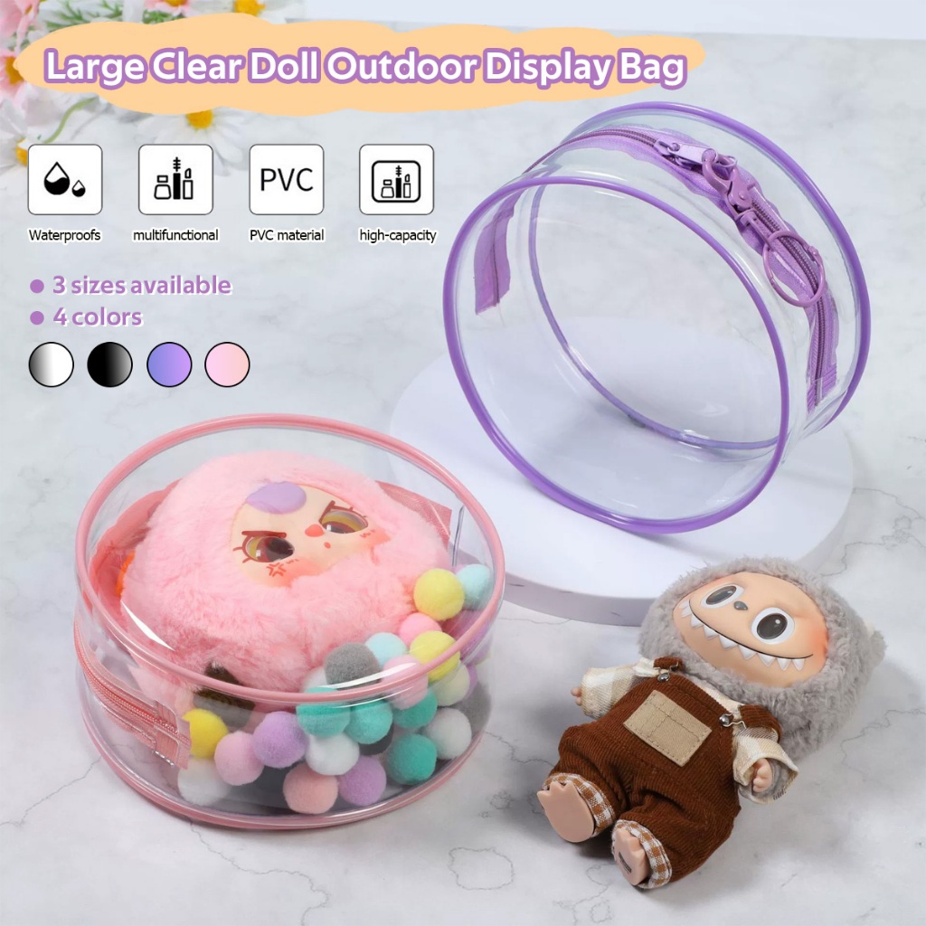 4 Colors Transparent PVC Round Doll Face Storage Pouches, Durable & Lightweight Doll Organizer ...
