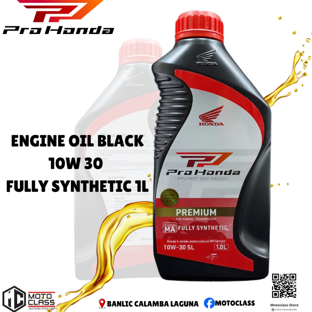 PRO HONDA ENGINE OIL 10W-30 FULLY SYNTHETIC 1LITER BLACK (08234-2MA ...