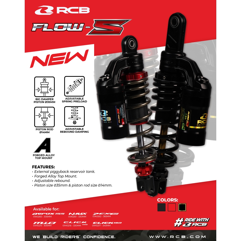 NEW! RCB FLOW S REAR SHOCK CLICK160 (340MM) MONO SHOCK FULLY ADJUSTABLE ...
