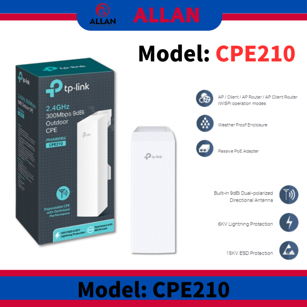 TP-LINK CPE210 2.4GHz 300Mbps 9dBi Outdoor CPE - Wireless Internet ...