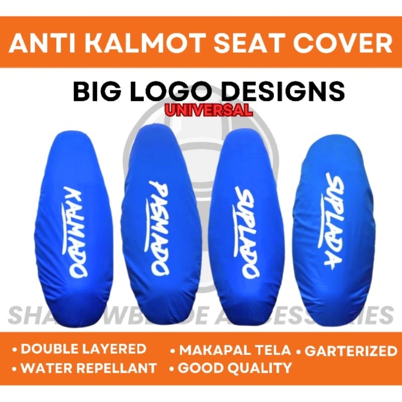 BIG LOGO BLUE DESIGNS ANTI KALMOT SEAT COVER MOTORCYCLE MAKAPAL TELA ...