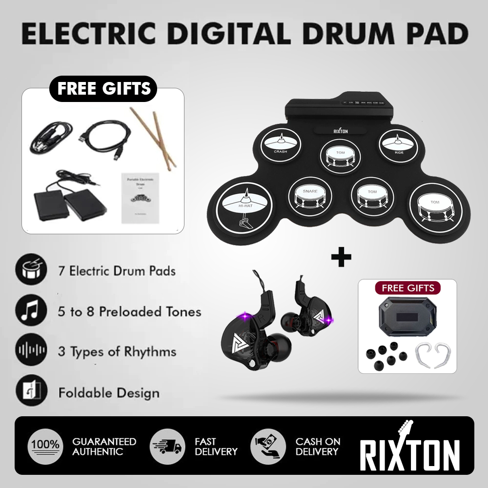 RIXTON USB rechargeable drum kit, portable electronic drum kit with ...
