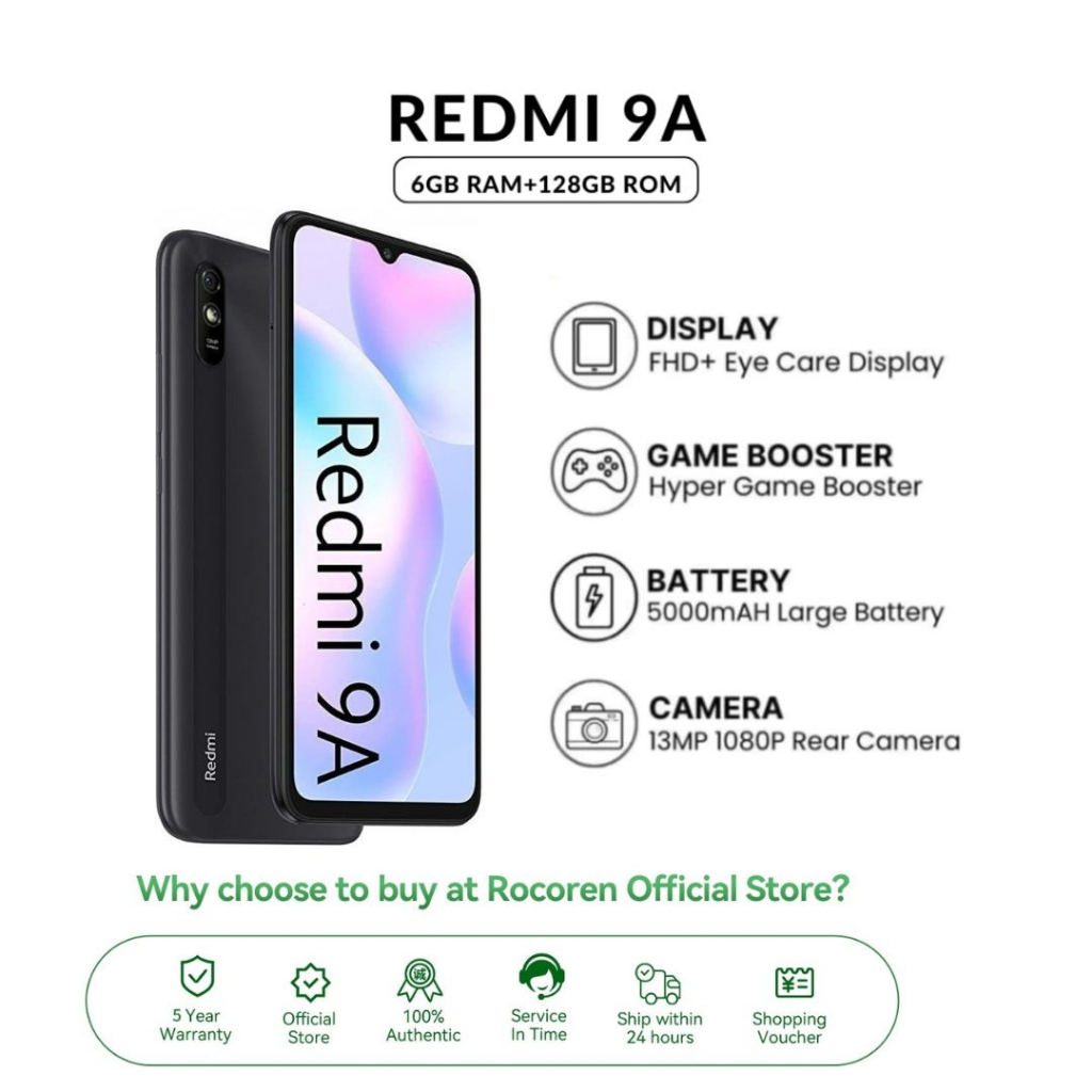 XIAOMI REDMI 9A Cellphone | 6GB RAM+128GB ROM Smartphone | 6.53” HD ...