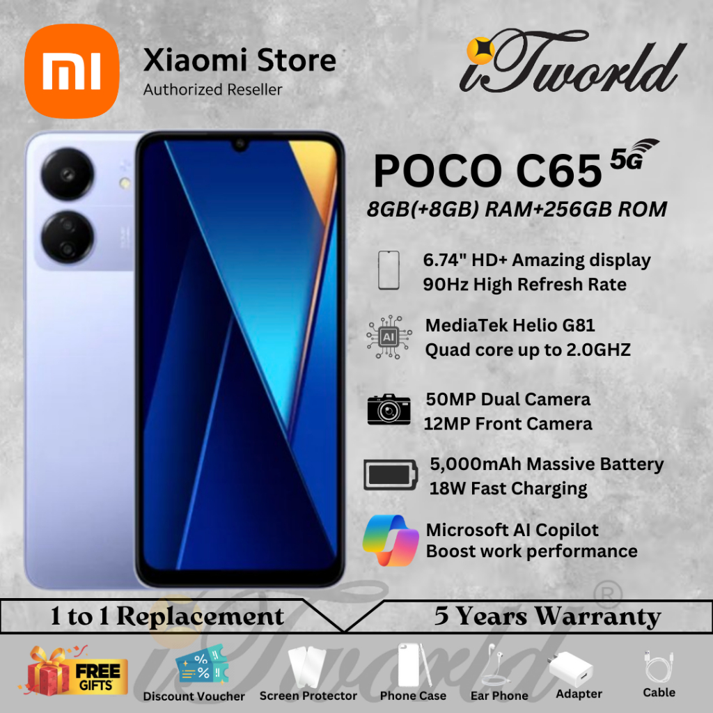 POCO C65 8+256GB 50MP AI Triple Camera Smooth 6.74" 90Hz Display Massive 5000mAh Battery ...