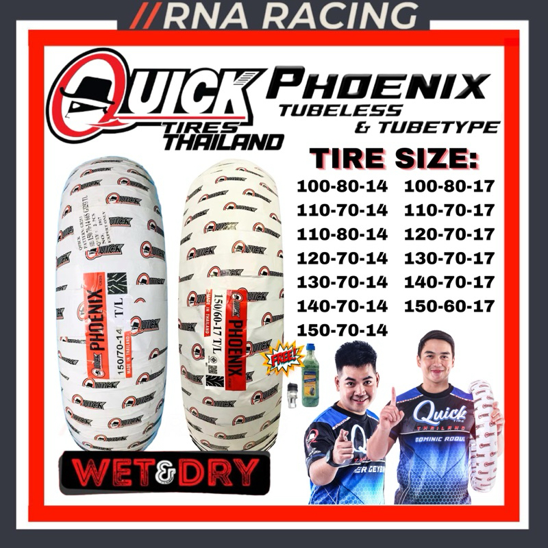 Quick Phoenix Motorcycle Tire Gulong with Free Tire Sealant and Pito 14 ...