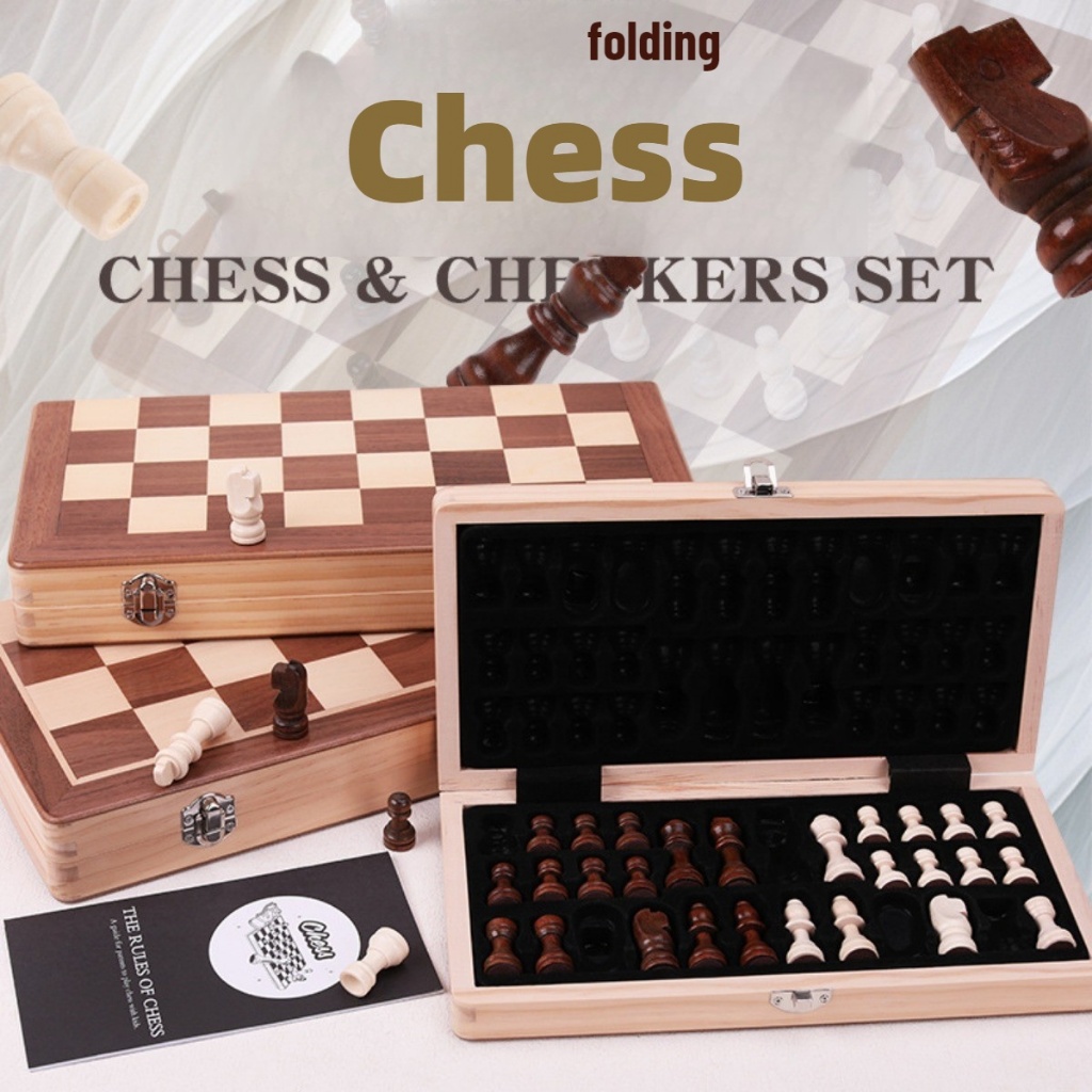 Wooden Chess Folding Wooden Chess Board Pieces Portable Set Board Game ...