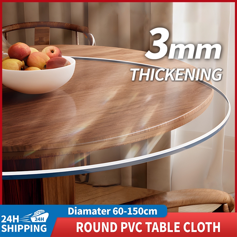 3MM Thick Round PVC Table Cloth 60-150CM Transparent Waterproof Anti ...