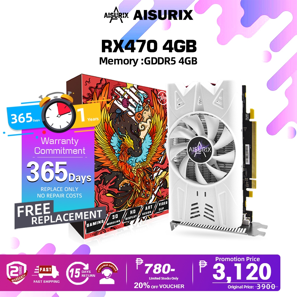 AISURIX RX470 4GB Graphics Card Computer GDDR5 256Bit GPU AMD Video ...