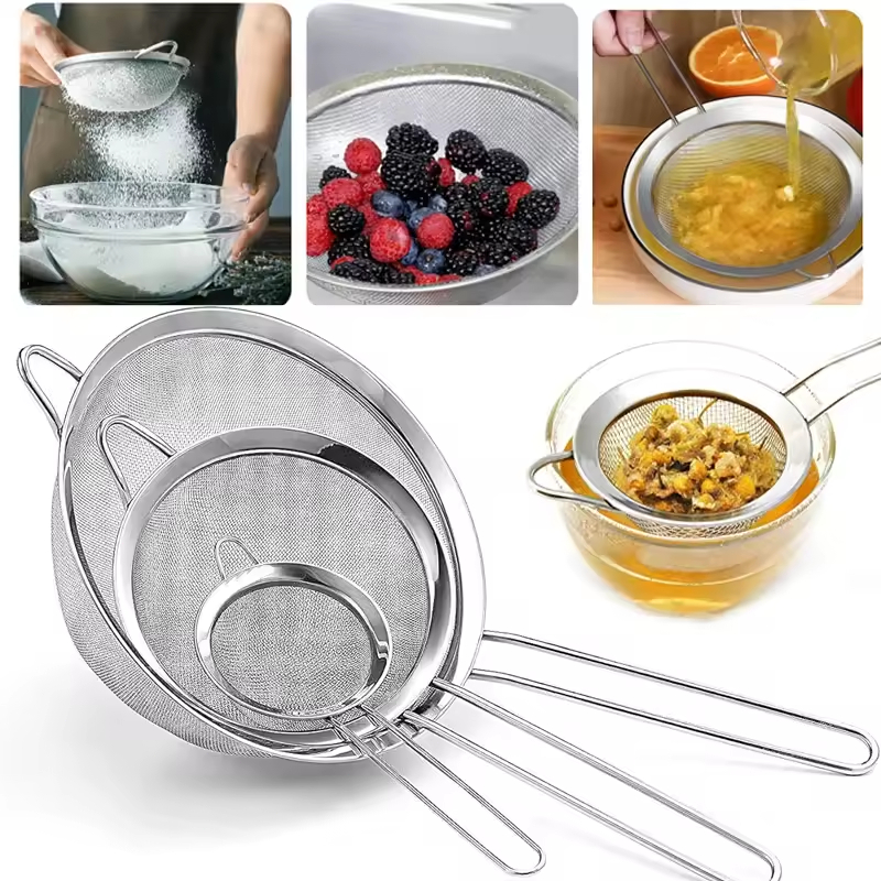 Stainless Steel Fine Mesh Food Strainer Sieve With Long Handle Kitchen ...