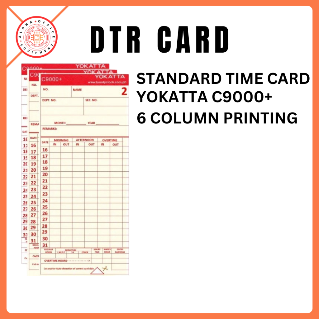 BUY 10 GET 1 C9000 Punch Card, Yokatta Time Card 6 Columns | Shopee ...