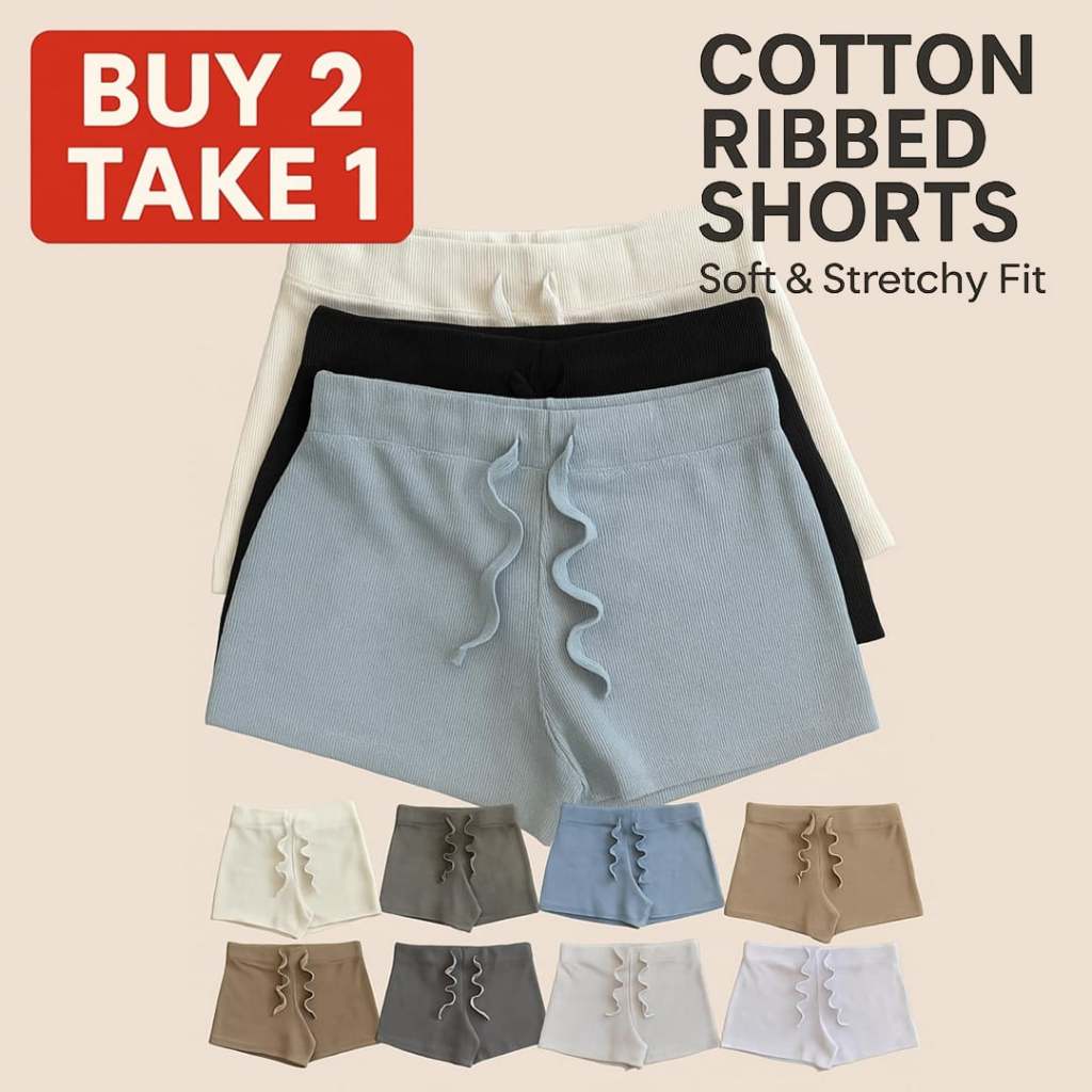 Calliah Bundle of 3 short Rib Knitted Fabric Makapal Basic Short ...