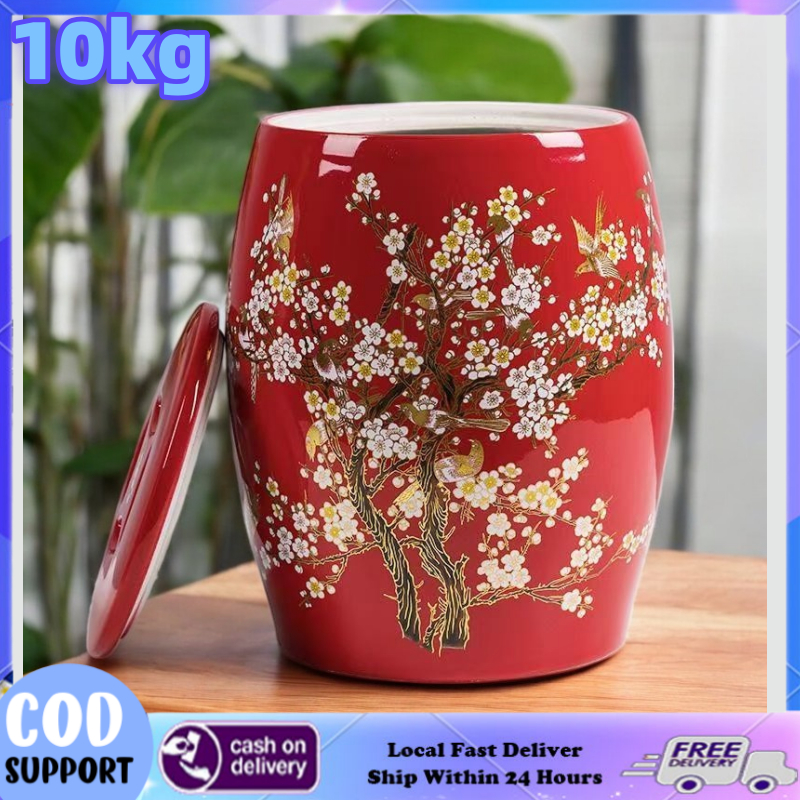 Ceramic rice storage container porcelain jar with lid rice dispenser ...