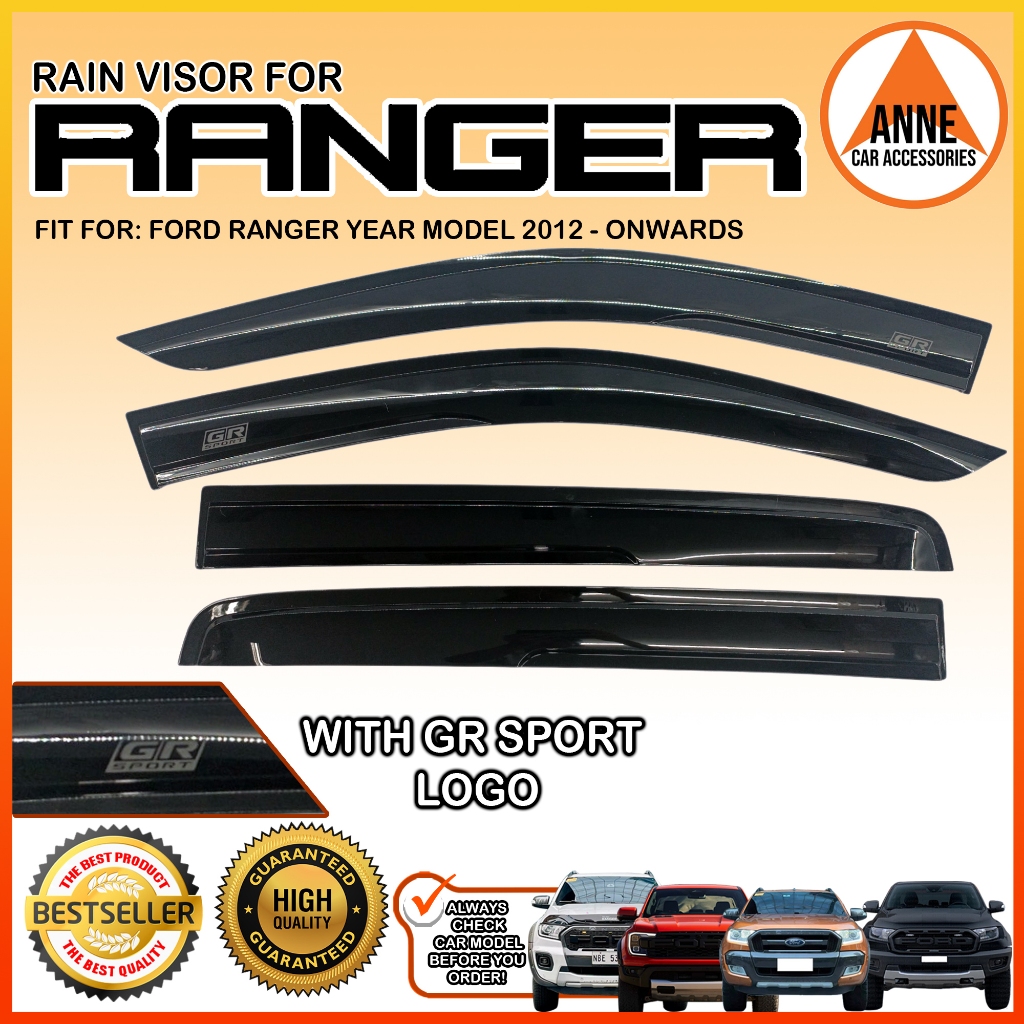 Window Rain Door Visor Guard Gutter for Ford Ranger / Wildtrack Raptor ...