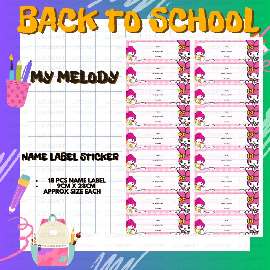 LUCSMART Fast shipping - NEW DESIGN MY MELODY THEMED Subject and Name ...