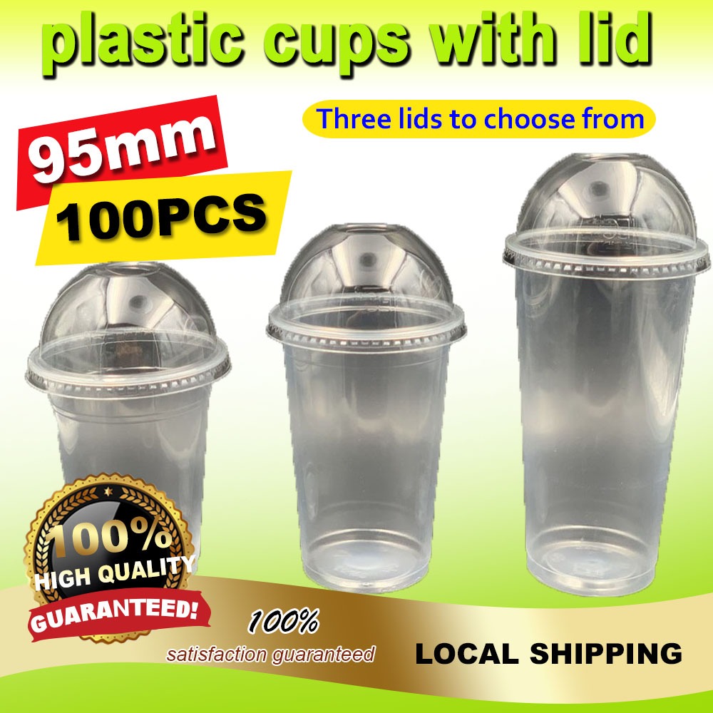 100pcs disposable cups 95mm PP Y cups plastic cups with lids, milk tea ...