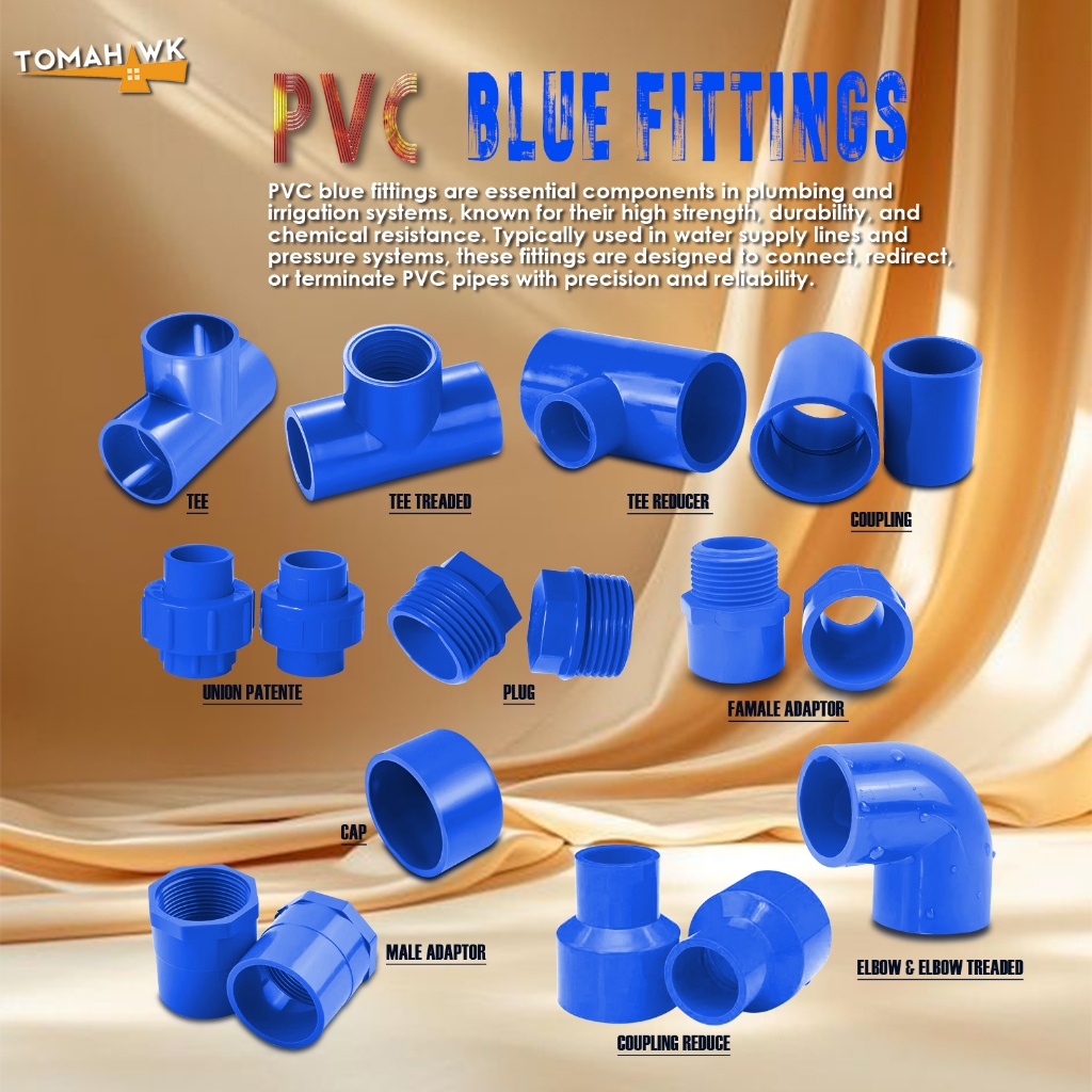 TOMAHAWK SOLD PER (1PC) PVC BLUE PIPE FITTINGS 11/4 1-1/2,2 ELBOW, TEE ...