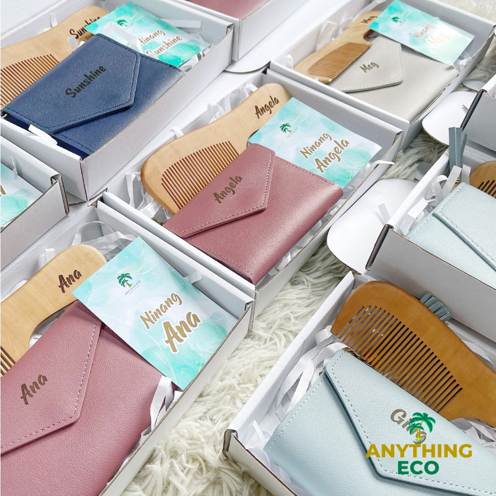 Personalized Mini Wallet with Wooden Comb Souvenir Gift Set | Shopee ...