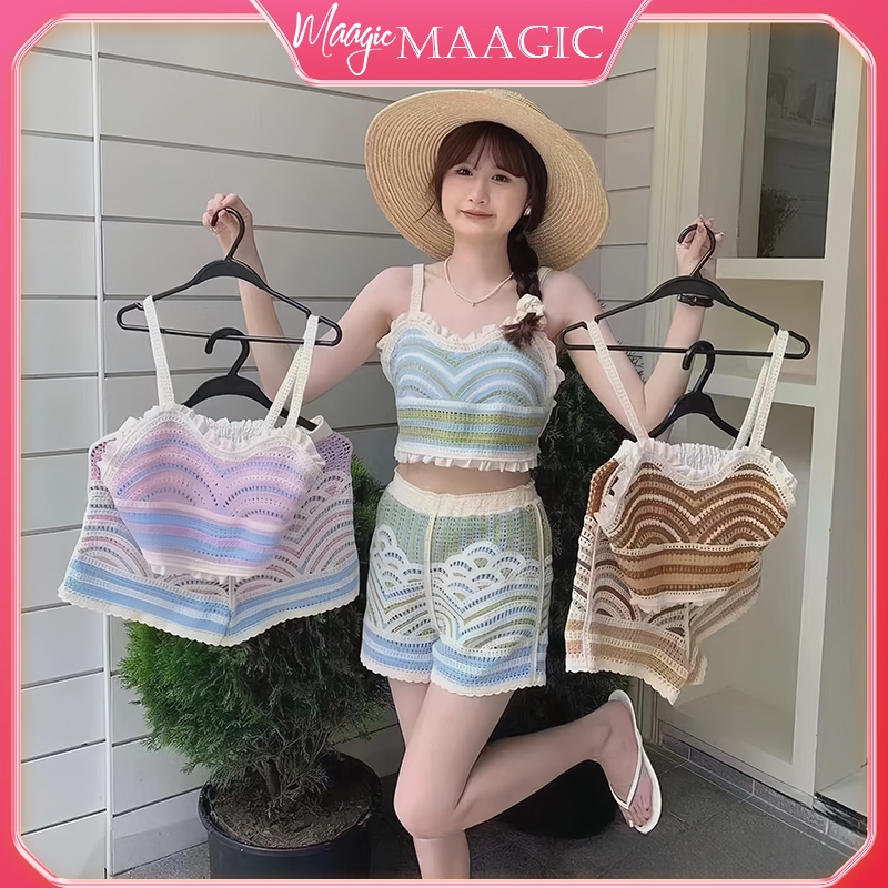 Crochet Top Beach Wear Set Summer outfit Swimsuit High Waist Bohemian ...