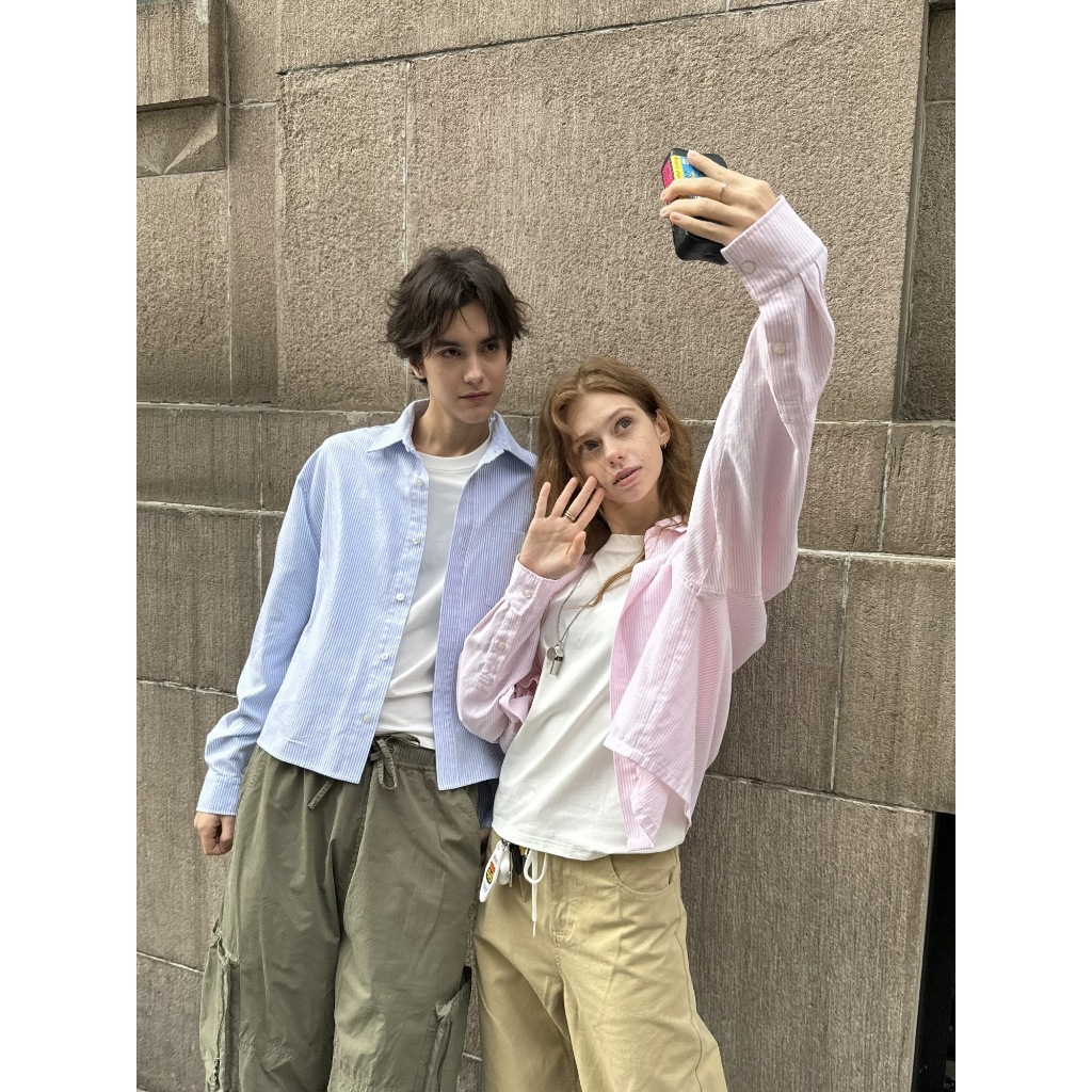 Mannered by HUILISHI Boxy Cropped Long Sleeve Polo Unisex Striped ...