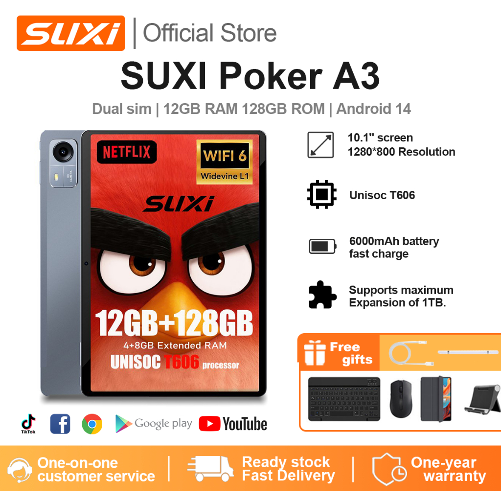 SUXI A3 Pro Game Tablet Android 14.10.1inch 12GB RAM+128GB ROM,memory ...