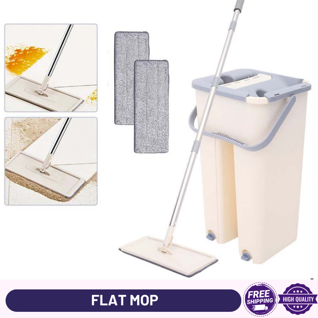 2 in 1 Flat Mop with Bucket | Hands-Free Squeeze Mop Set | Home ...