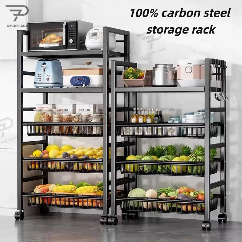 [100%Carbon Steel] 3/4 Layer Kitchen Rack With Wheels Microwave Storage ...