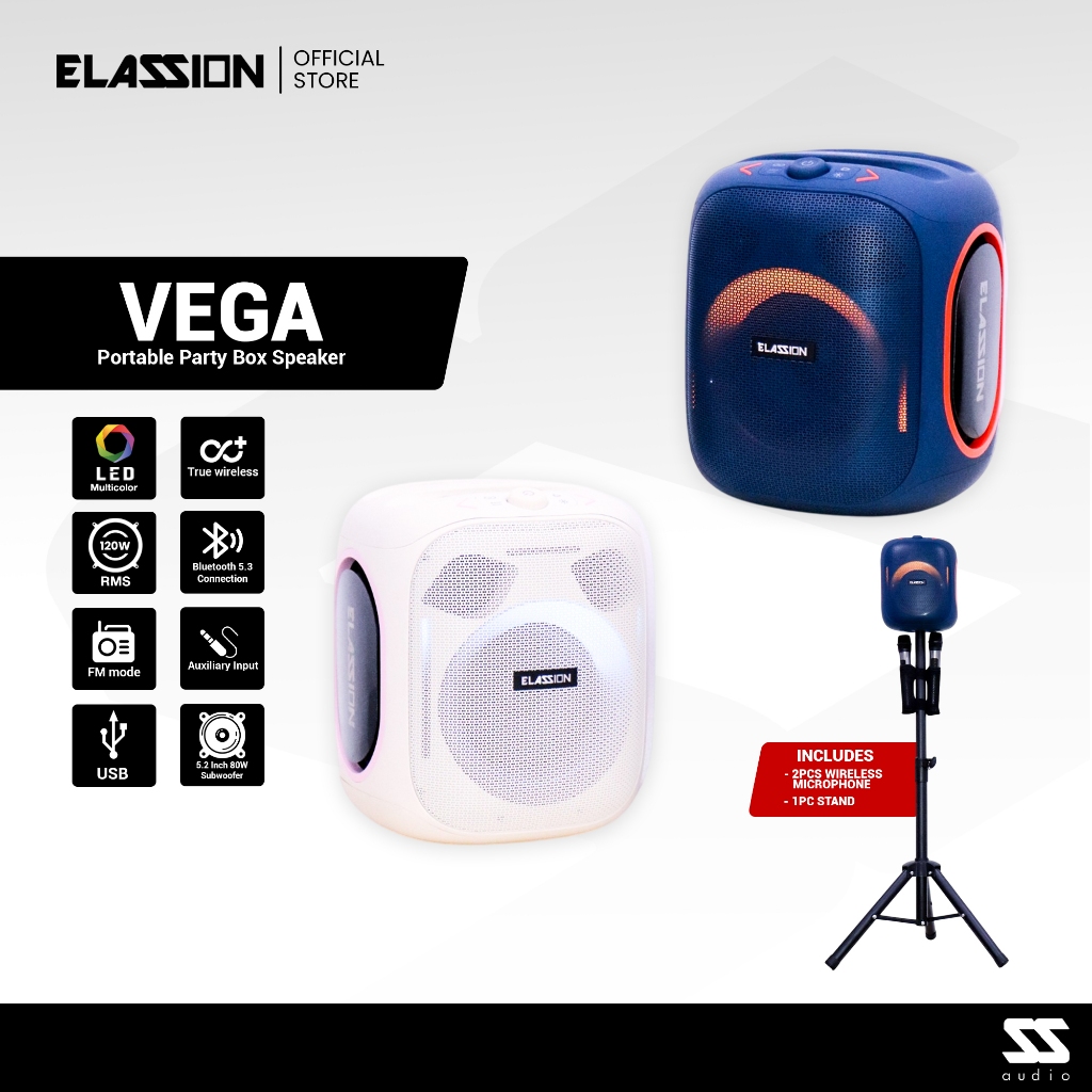 Elassion l Vega Portable 120W RMS Rechargeable Party Box Speaker with ...
