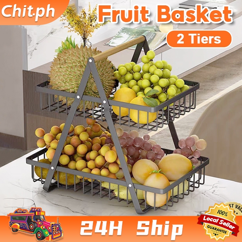 CHIT 2-Tier Fruit Basket Vegetable Organizer Table Display Rack For ...
