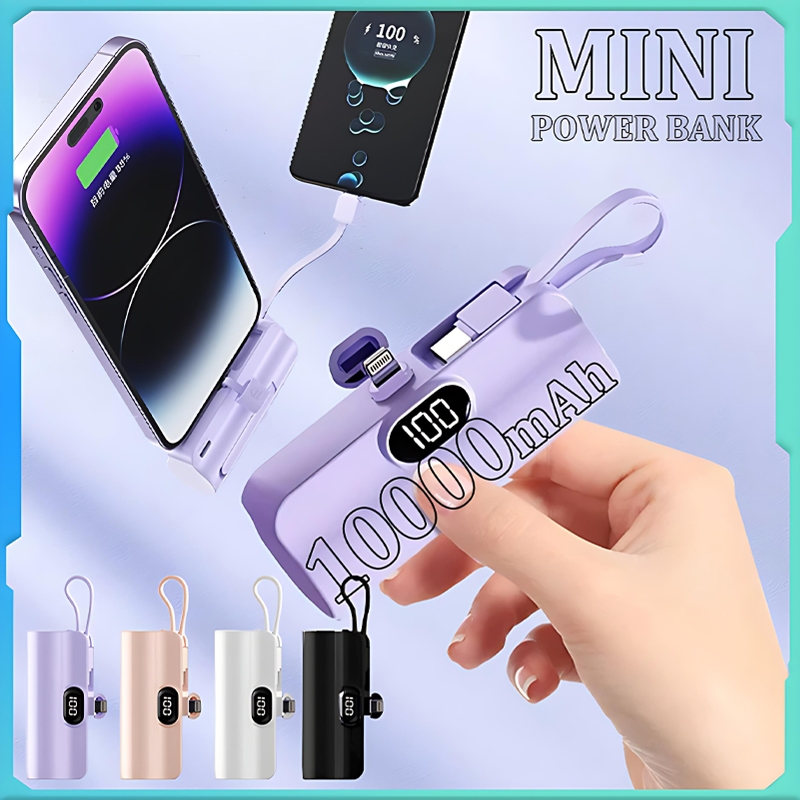 2in1 10000mah Mini Fast Charging Portable Power Bank with Built-in ...